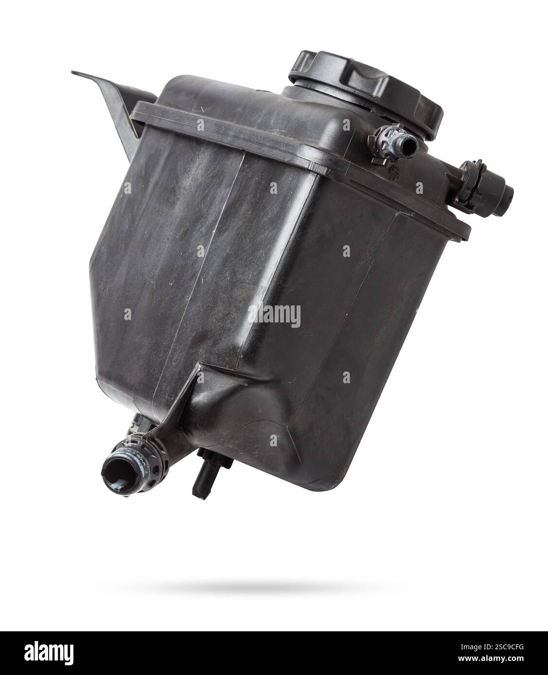 Coolant expansion tank white on an isolated background with black ...