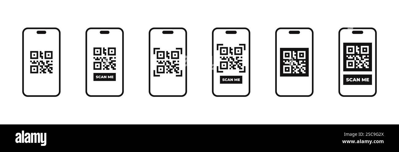 Scan qr code icons set. Scan me template in smartphone collection. Vector illustration Stock ...
