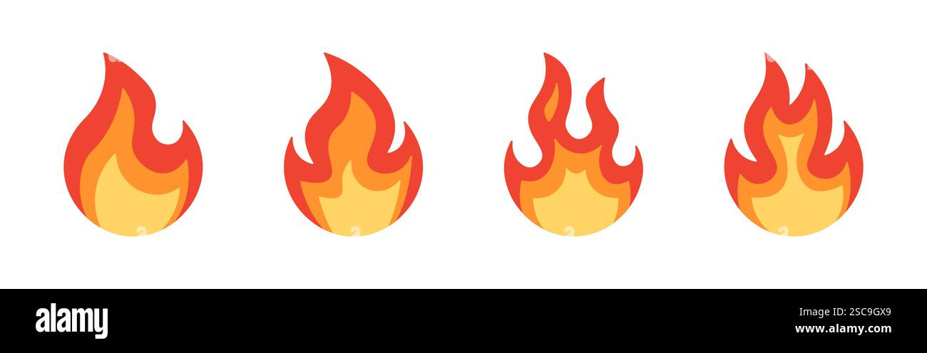 Fire icons set. Flame, bonfire symbol collection. Vector illustration ...