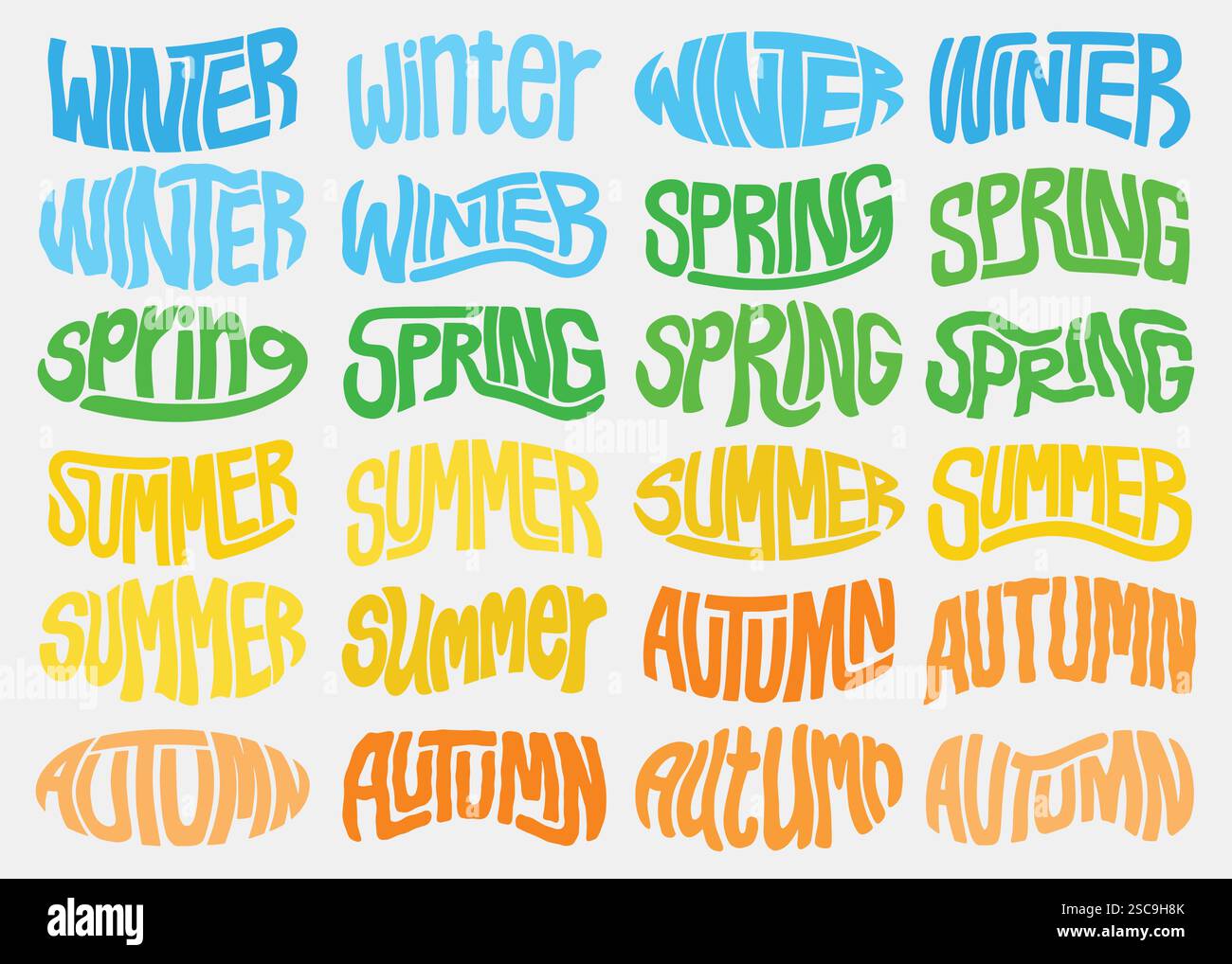 4 Seasons words lettering compilation set. Winter Spring Summer Autumn ...