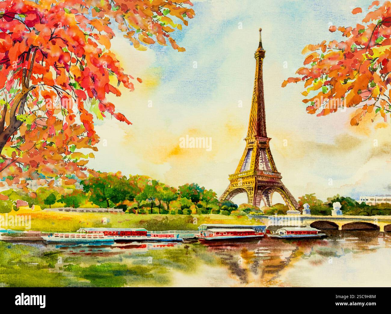 Paris european city landscape. France, eiffel tower famous, with romantic the Seine river view ...