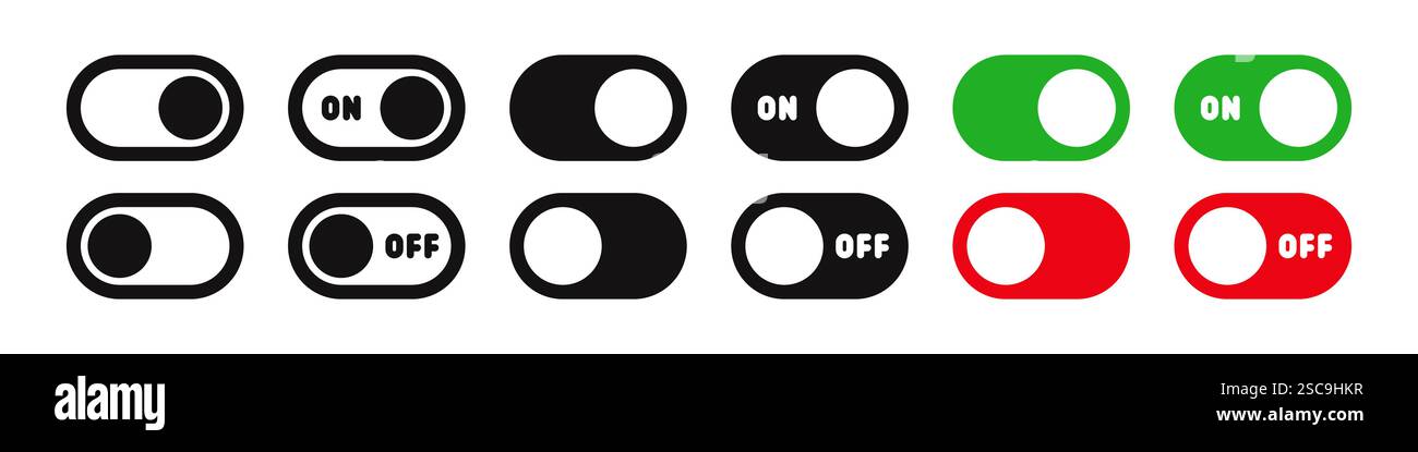 On and Off toggle switch button icons set. Setting control toggle ON OFF, switch buttons. Vector ...