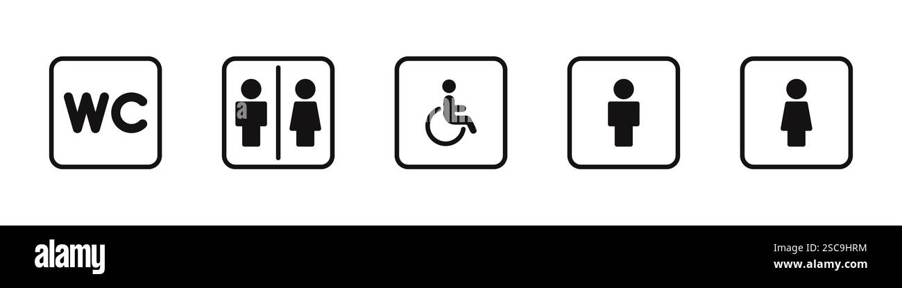 Restroom door pictograms. Woman and man public toilet vector signs ...