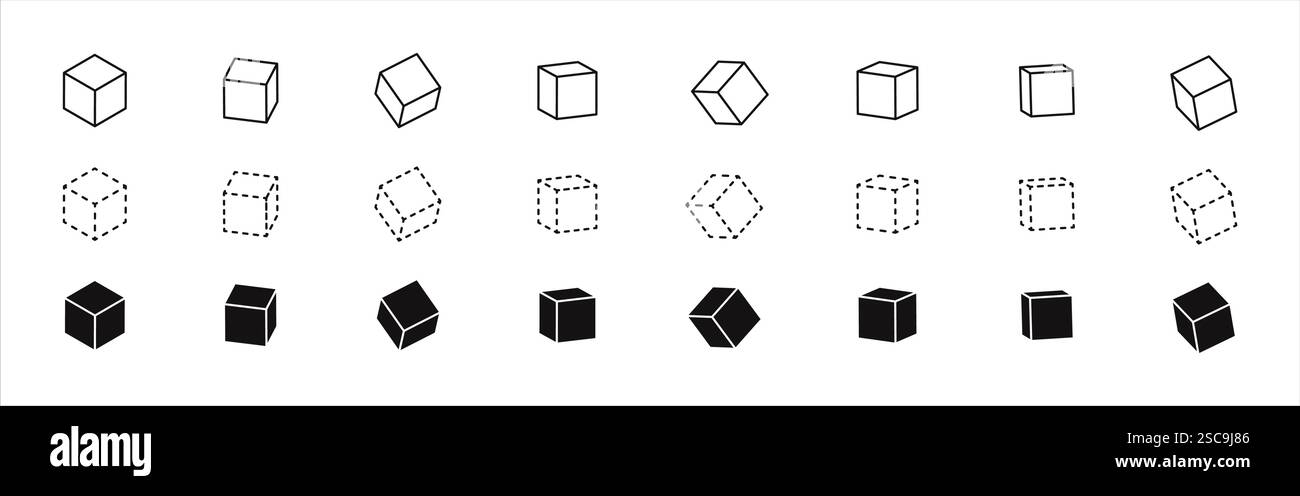 3d cube icons set. Different angles. Geometry figure cube. Vector illustration Stock Vector ...
