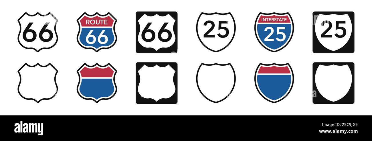 US Route signs set. Interstate route sign collection. Vector ...