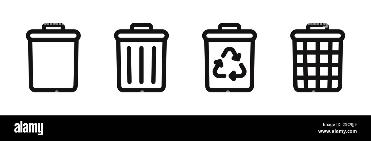 Trash bin icons set. Trash can, dustbin, recycle symbol. Vector ...