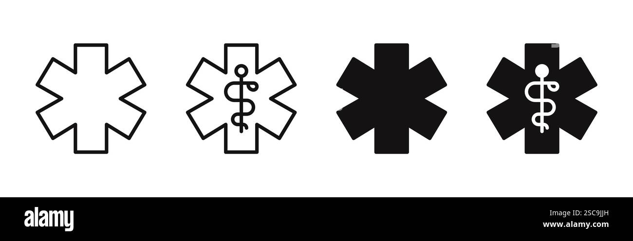 Medical star icons set. Medical alert emergency, EMT, EMS, Star of Life ...