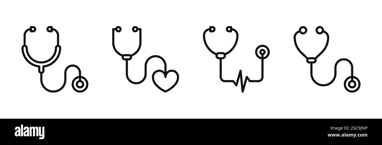 Stethoscope icons set. Patient checkup, diagnosis, medical device ...