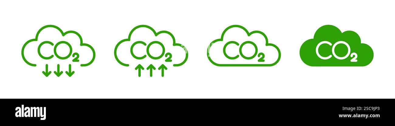 CO2 emissions icons set. Ecology and environment symbol, carbon dioxide ...