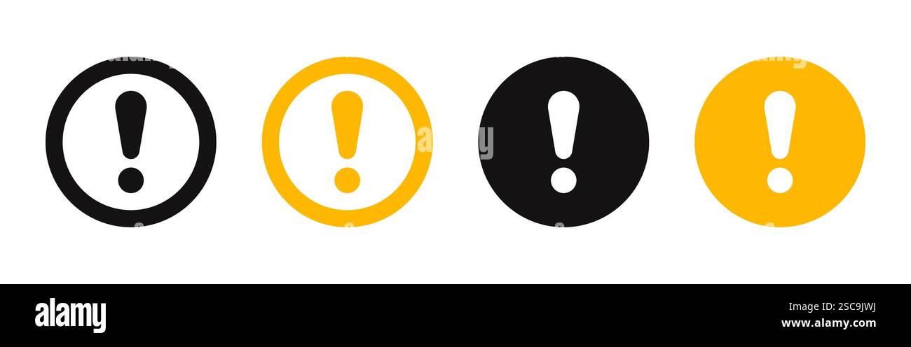 Caution alarm icons set. Danger, attention, yellow and black fatal ...