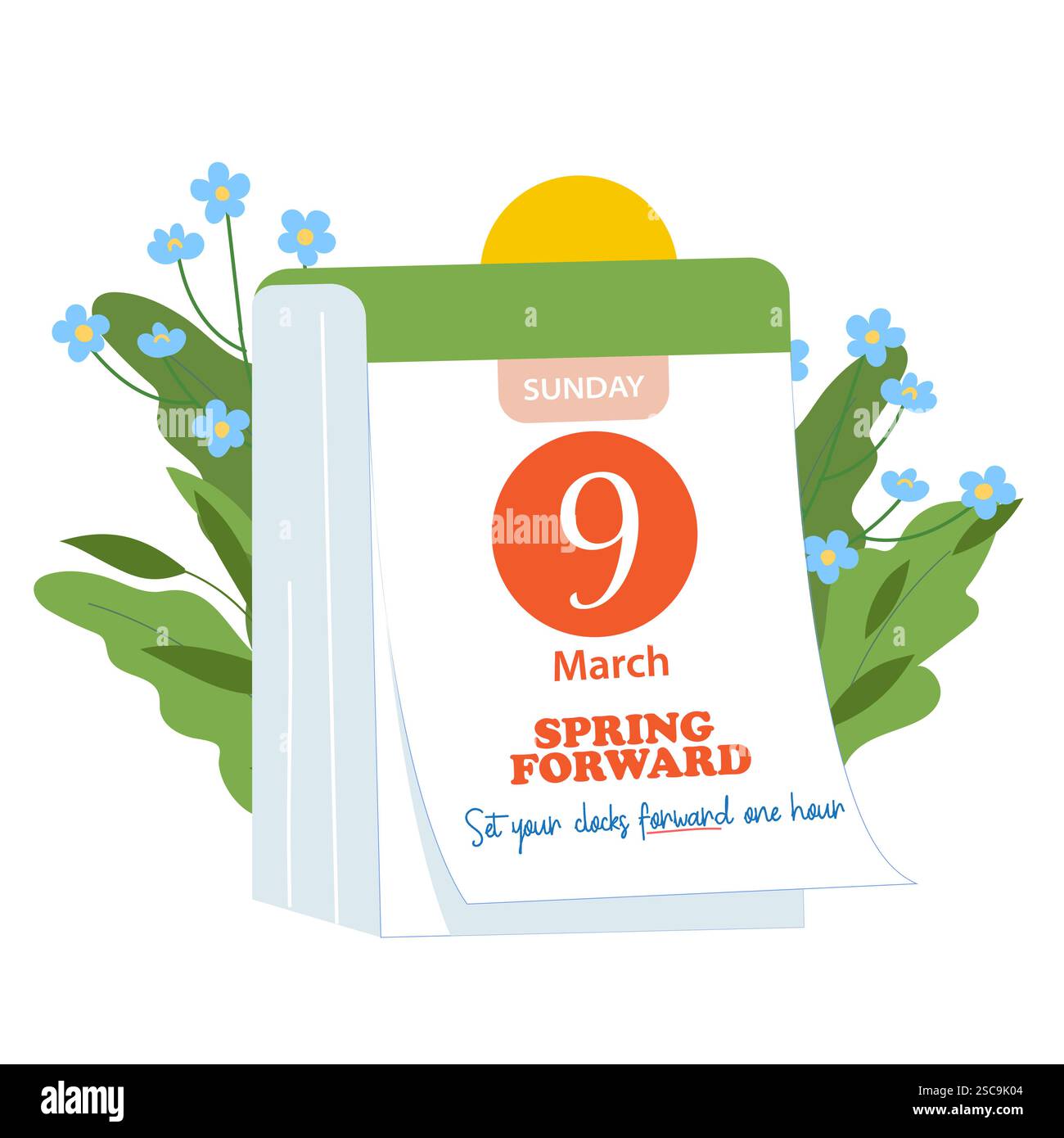 Daylight saving time banner reminder, Calendar with date of Spring ...
