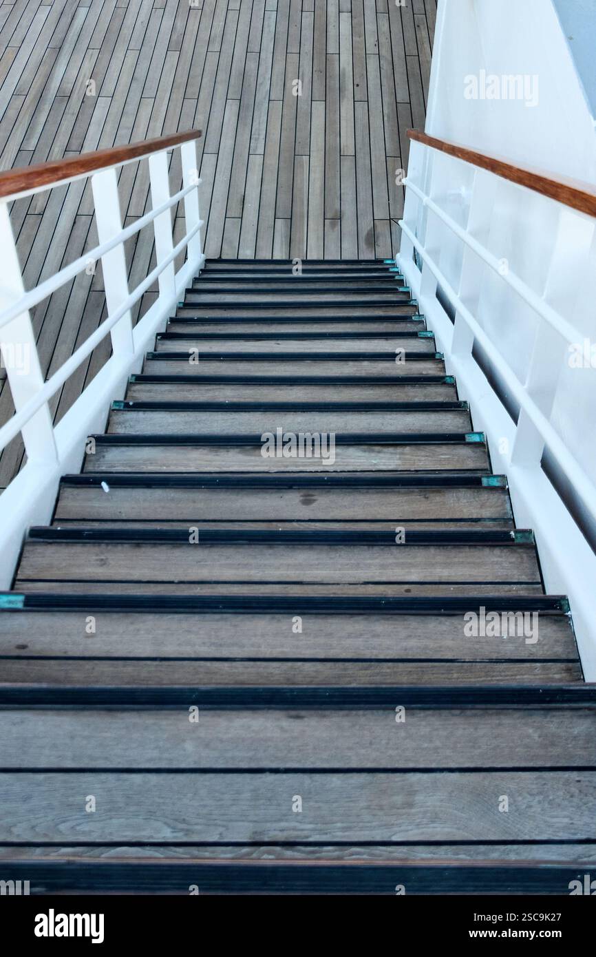 Scenic ship deck with wooden staircase Stock Photo - Alamy