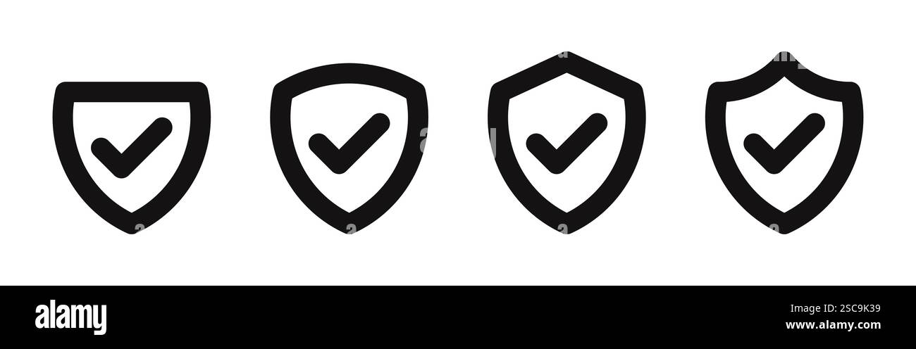 Shield check mark icons set. Security and protection symbols. Vector ...