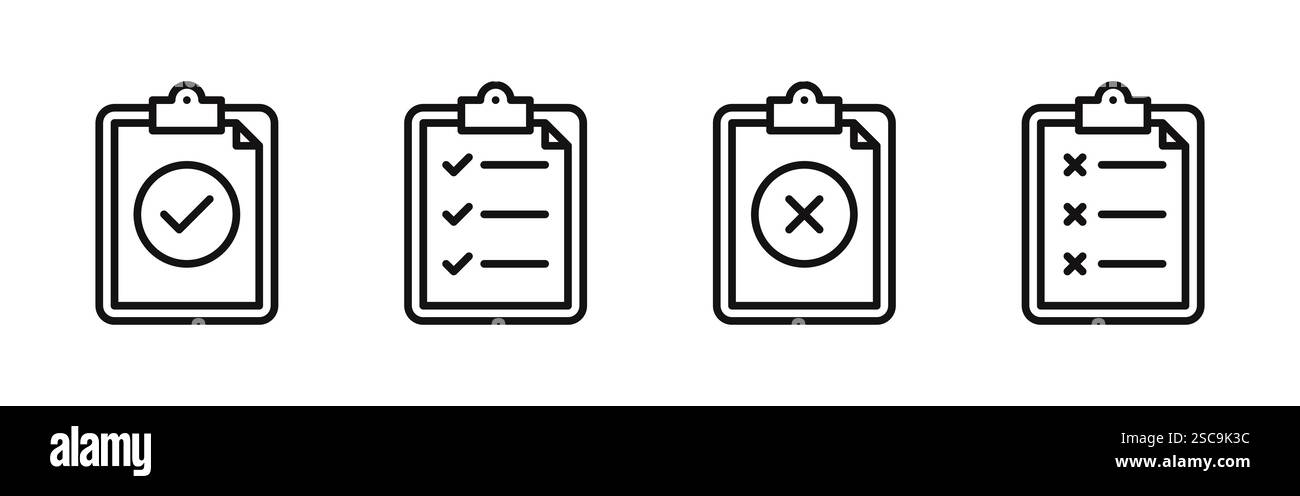 Clipboard icons set. Checkmarks, quality check, check list, todo plan with tasks, checkbox form ...