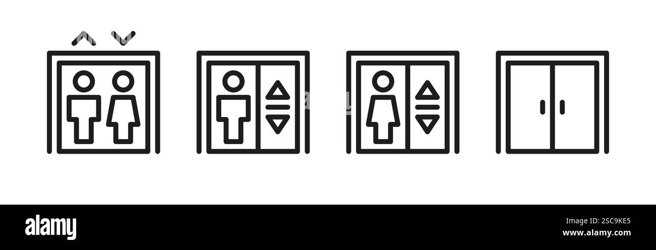 Elevator icons set. Lift for passenger or cargo elevators, lifts with ...