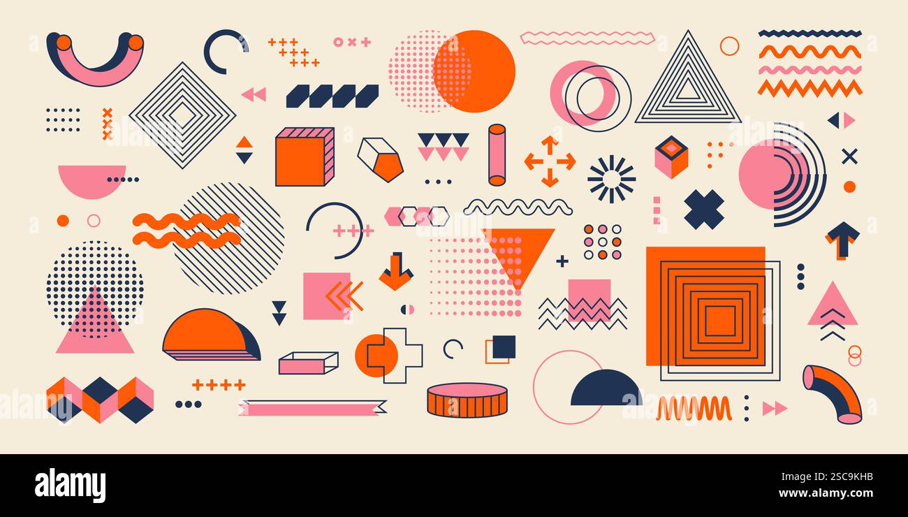 Retro memphis geometric elements. Abstract geometry shapes 80s 90s minimal style, trendy vintage ...