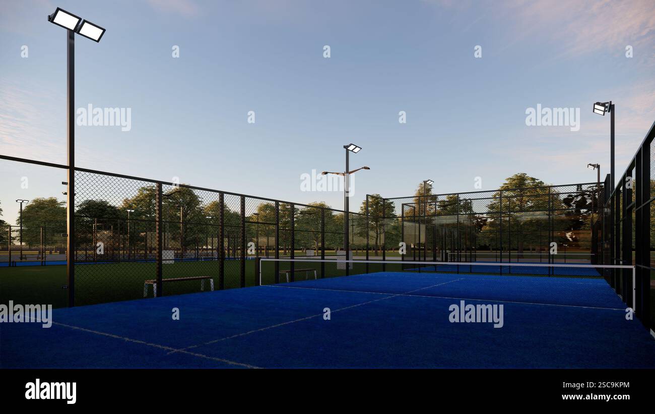 empty Blue padel court outdoor in park with sunset Stock Photo - Alamy