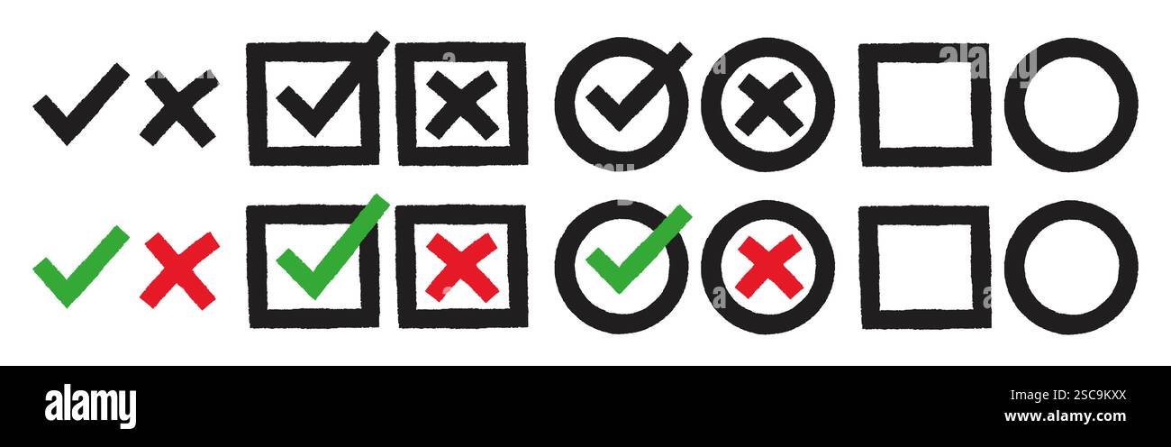 Check marks. Hand drawn checkbox, voting agree or disagree examination mark and checklist ...