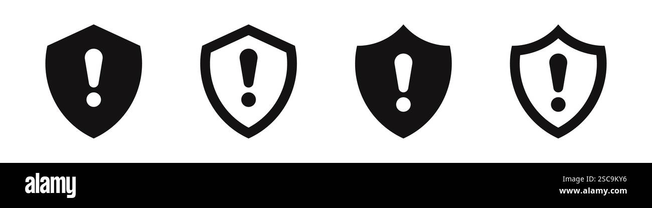 Shield exclamation mark icons set. Risk alert and attention symbol ...