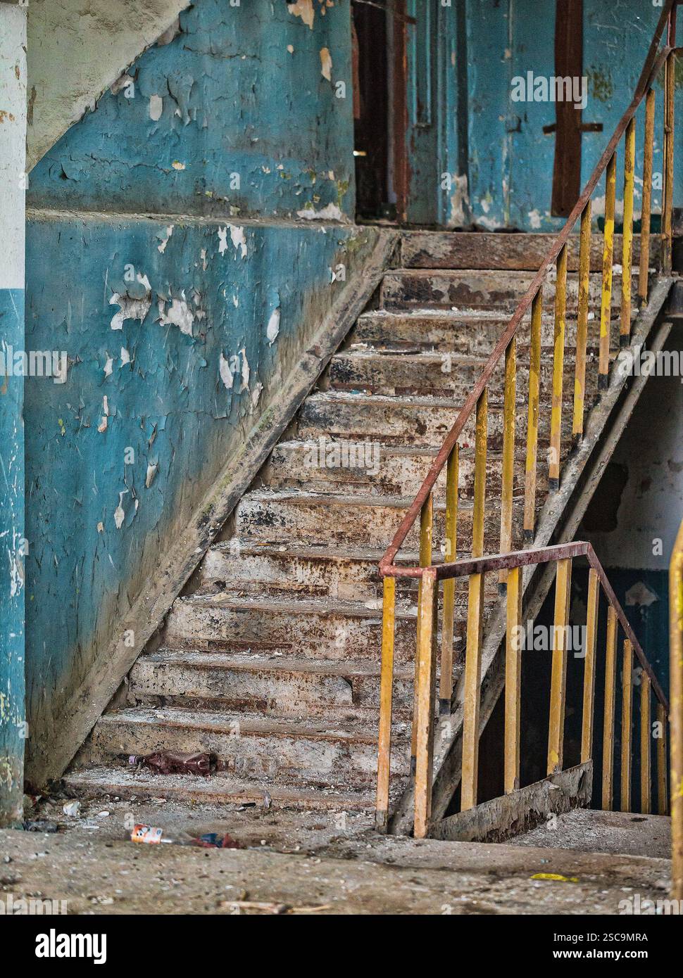 Chernobyl disaster, stairs in one of the buildings in Pripyat Stock ...