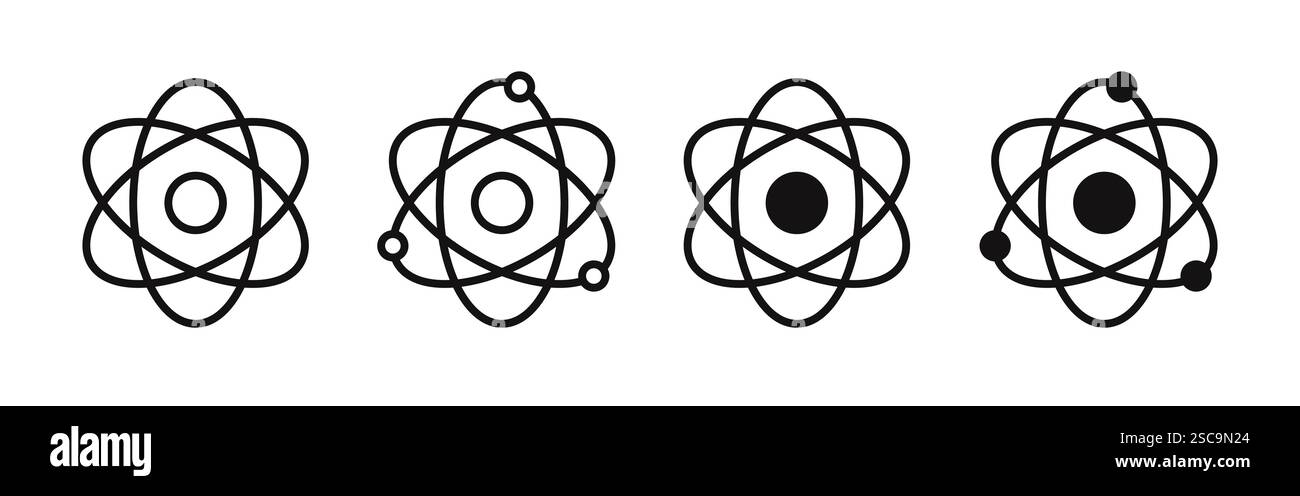Atom icons set. Scientific, nucleus, proton, neutron, electron, core value. Vector illustration ...