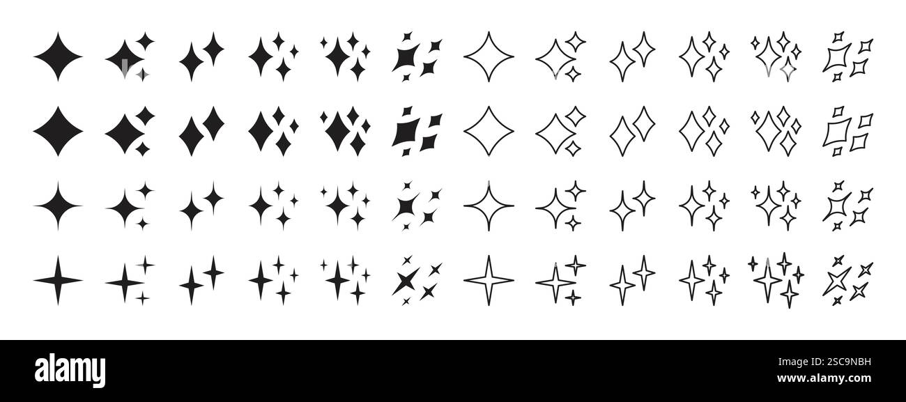 Collection of sparkles symbol. Different black sparkle shapes in modern ...