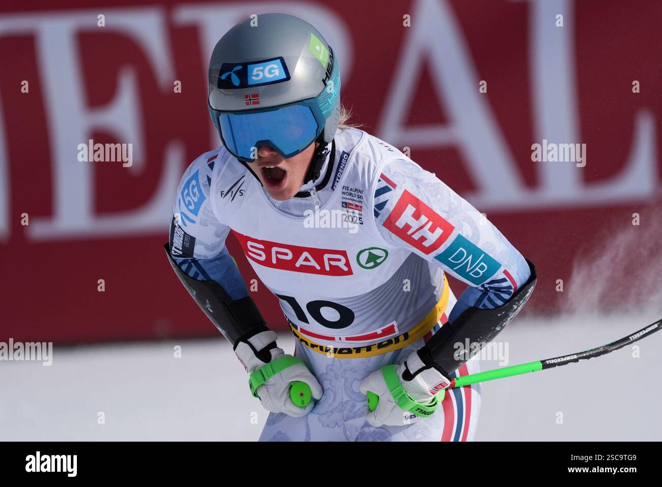 Norway's Kajsa Vickhoff Lie celebrates at the finish area of a women's ...