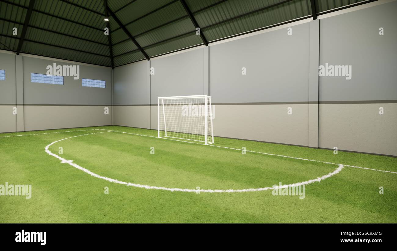 Indoor Mini Soccer Court Render with Synthetic Turf, Professional Line ...