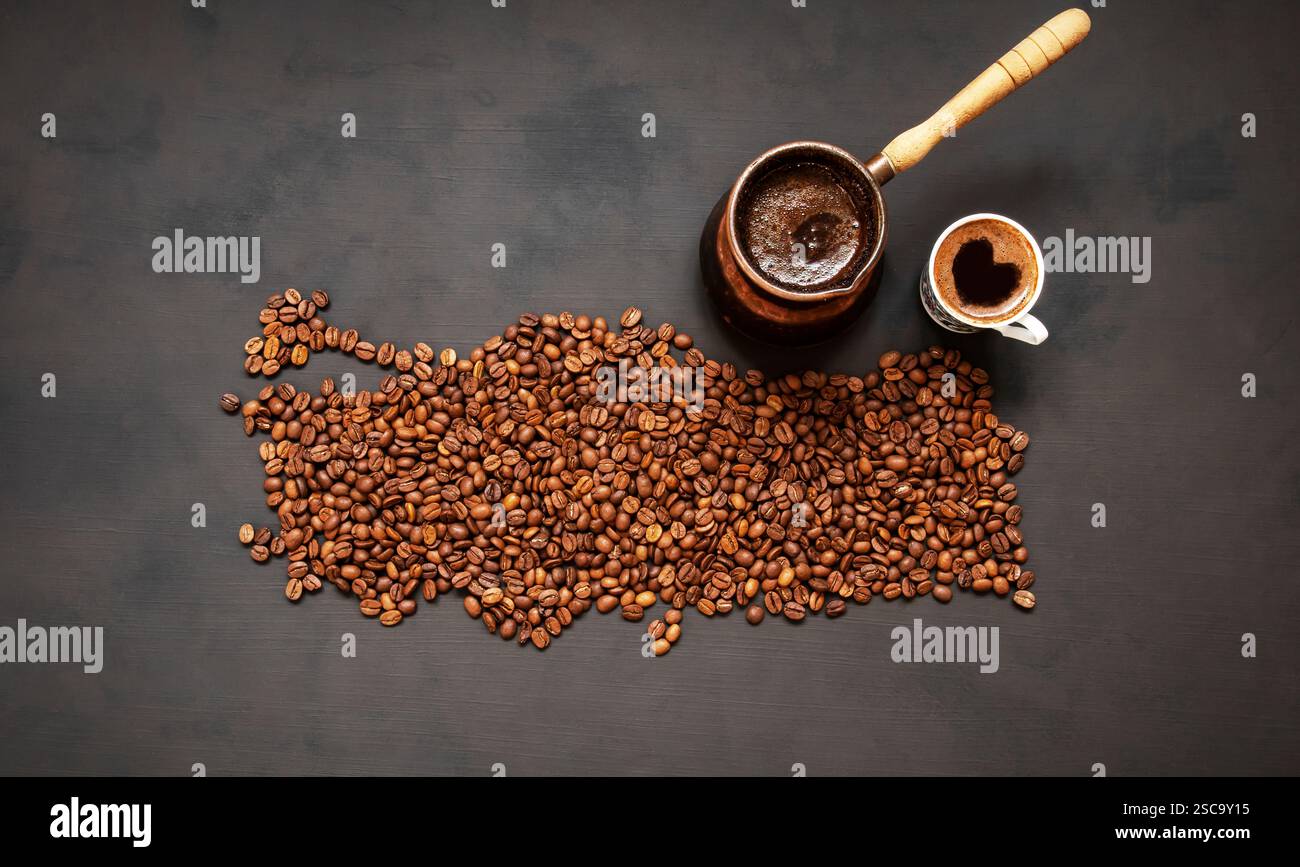 Turkish coffee concept, turkey map of the roasted coffee beans ...
