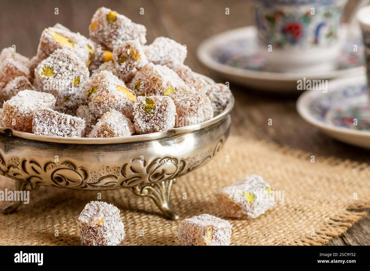 Turkish delight in hollowware, traditional turkish sweet double roasted ...