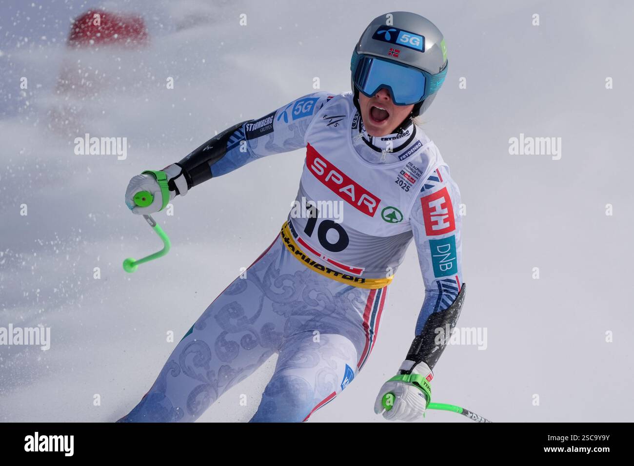 Norway's Kajsa Vickhoff Lie celebrates at the finish area of a women's ...