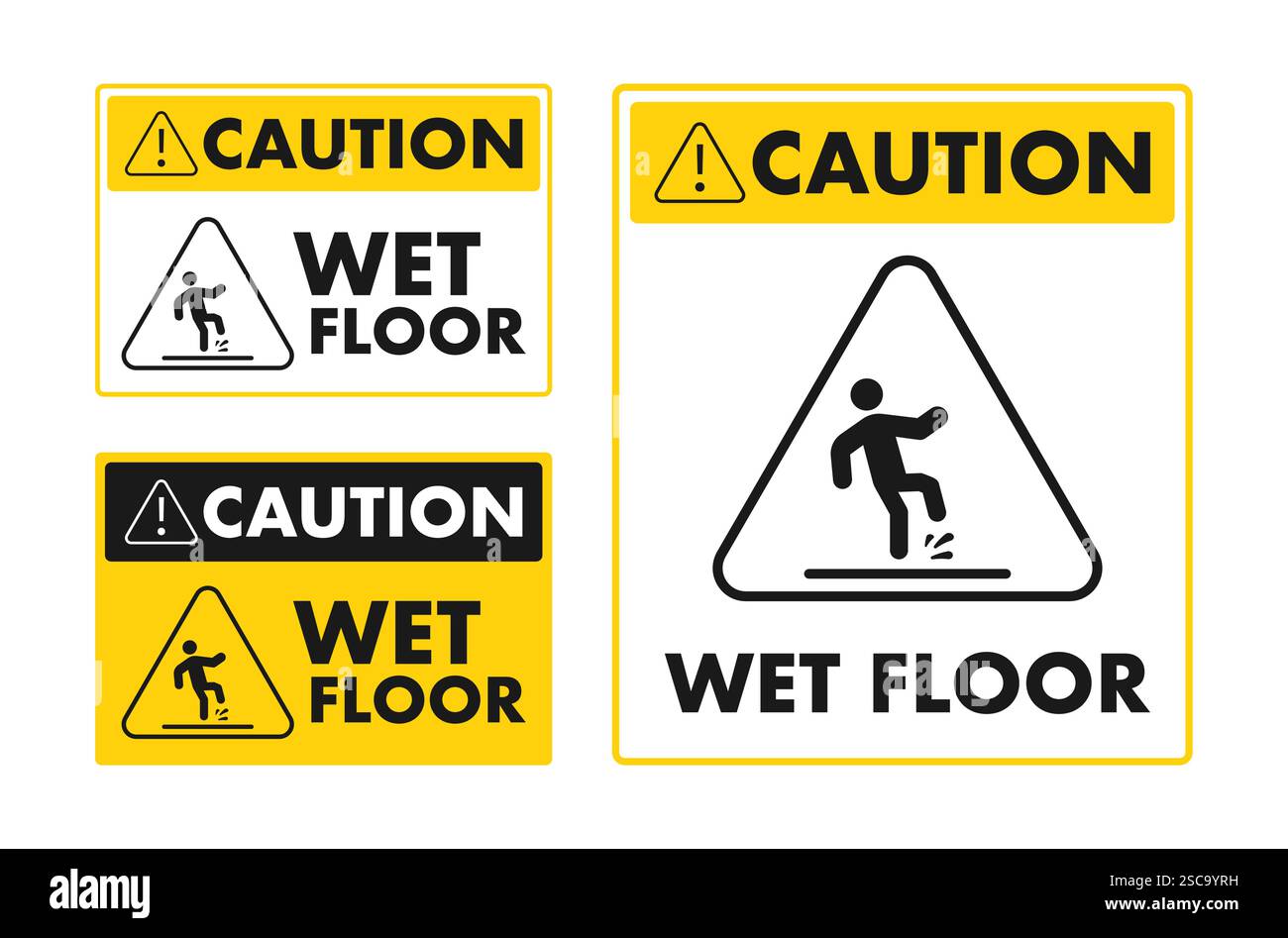 Caution wet floor signs showing slipping stick figure and warning ...