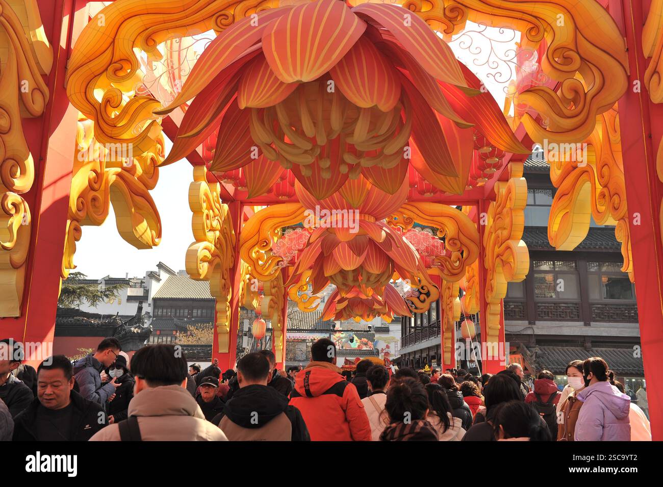 People celebrate the Spring Festival in Fuzimiao scenic area in Nanjing ...