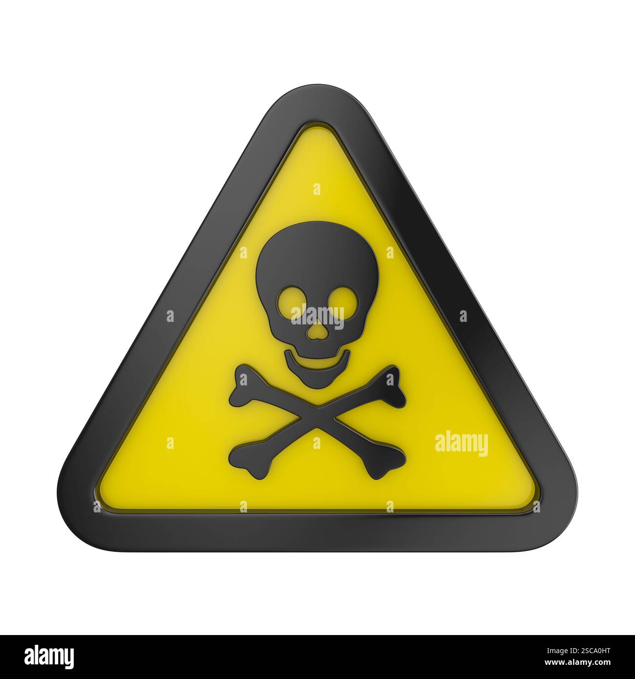 Skull and crossbones in triangle on white background. Isolated 3D ...
