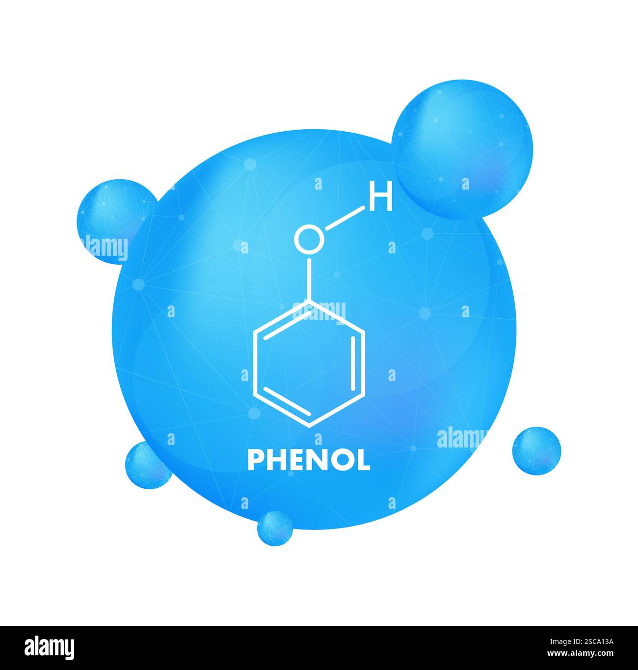 Phenol molecular structure with blue spheres forming a network Stock ...