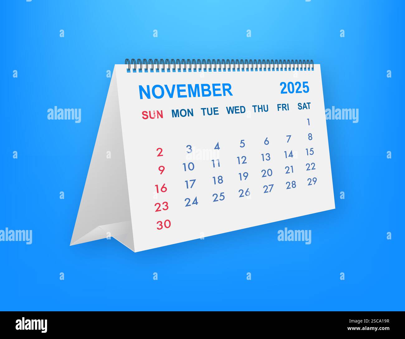 November 2025 calendar showing dates on blue background Stock Vector ...