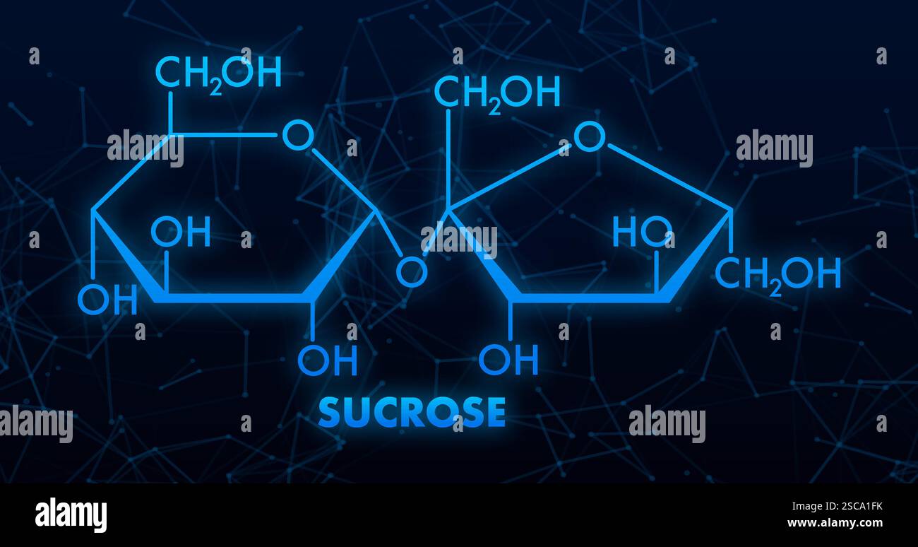 Sucrose Molecular Structure with Glowing Lines on Dark Background Stock ...