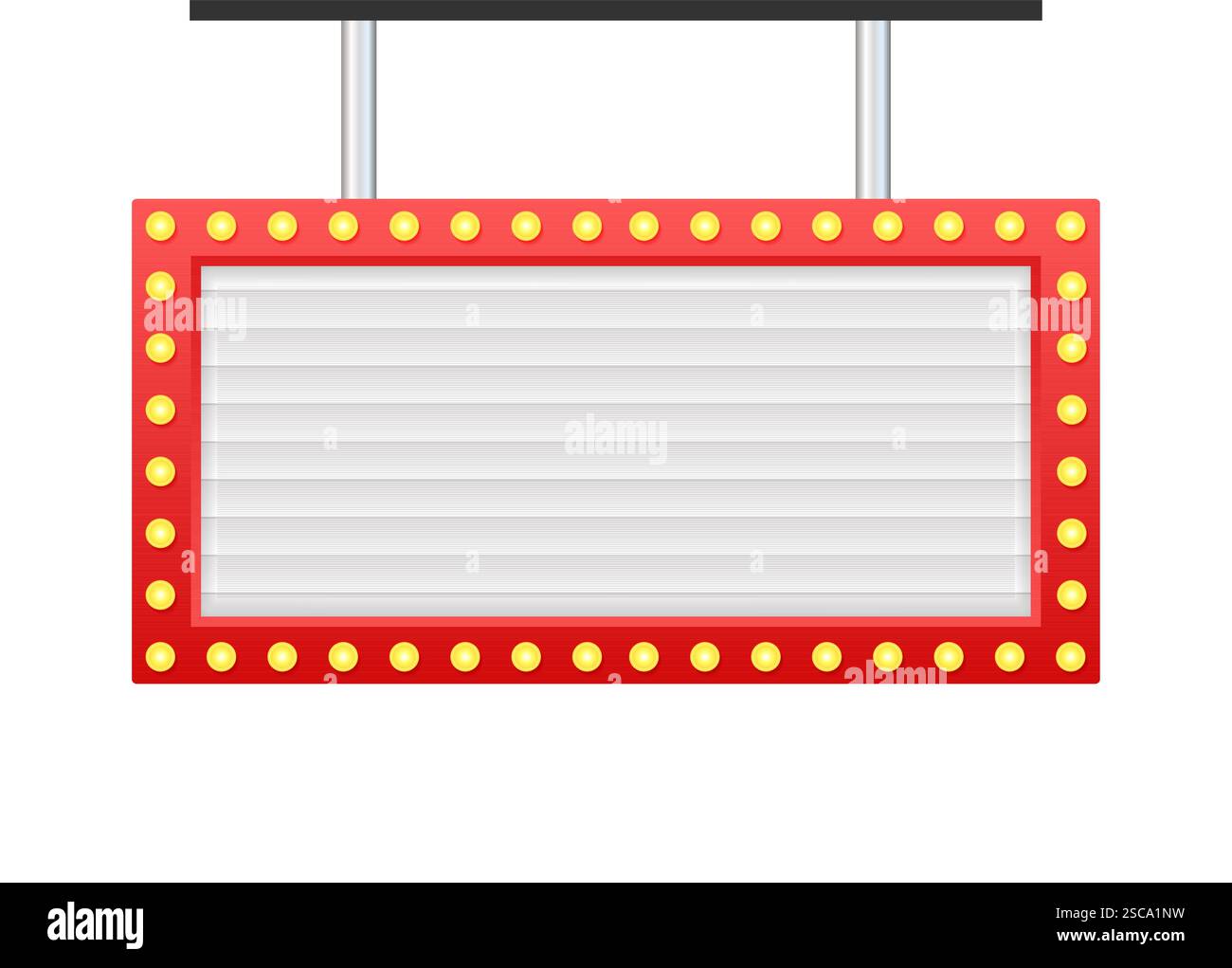 Hanging Blank White Billboard with Red Frame and Light Bulbs is Showing ...