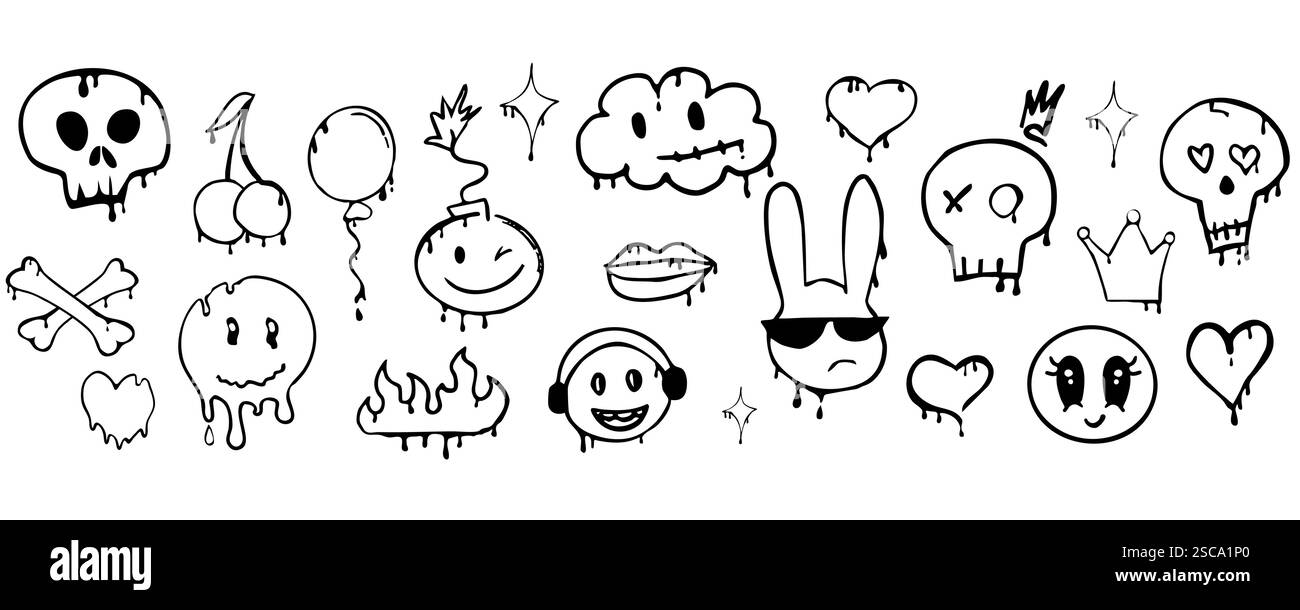 Graffiti Gangster tattoo elements, paint splash, spray seamless border ...