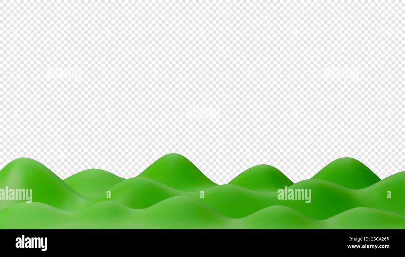 3d hills with green meadows, grass, hills. Minimal cartoon nature ...