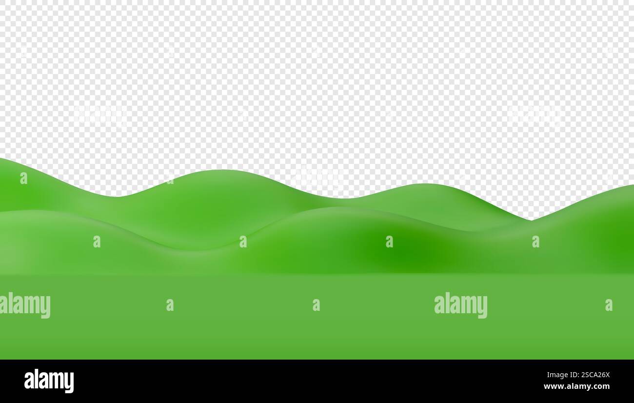 3D green grass and hills. Summer landscape design element. Minimal ...