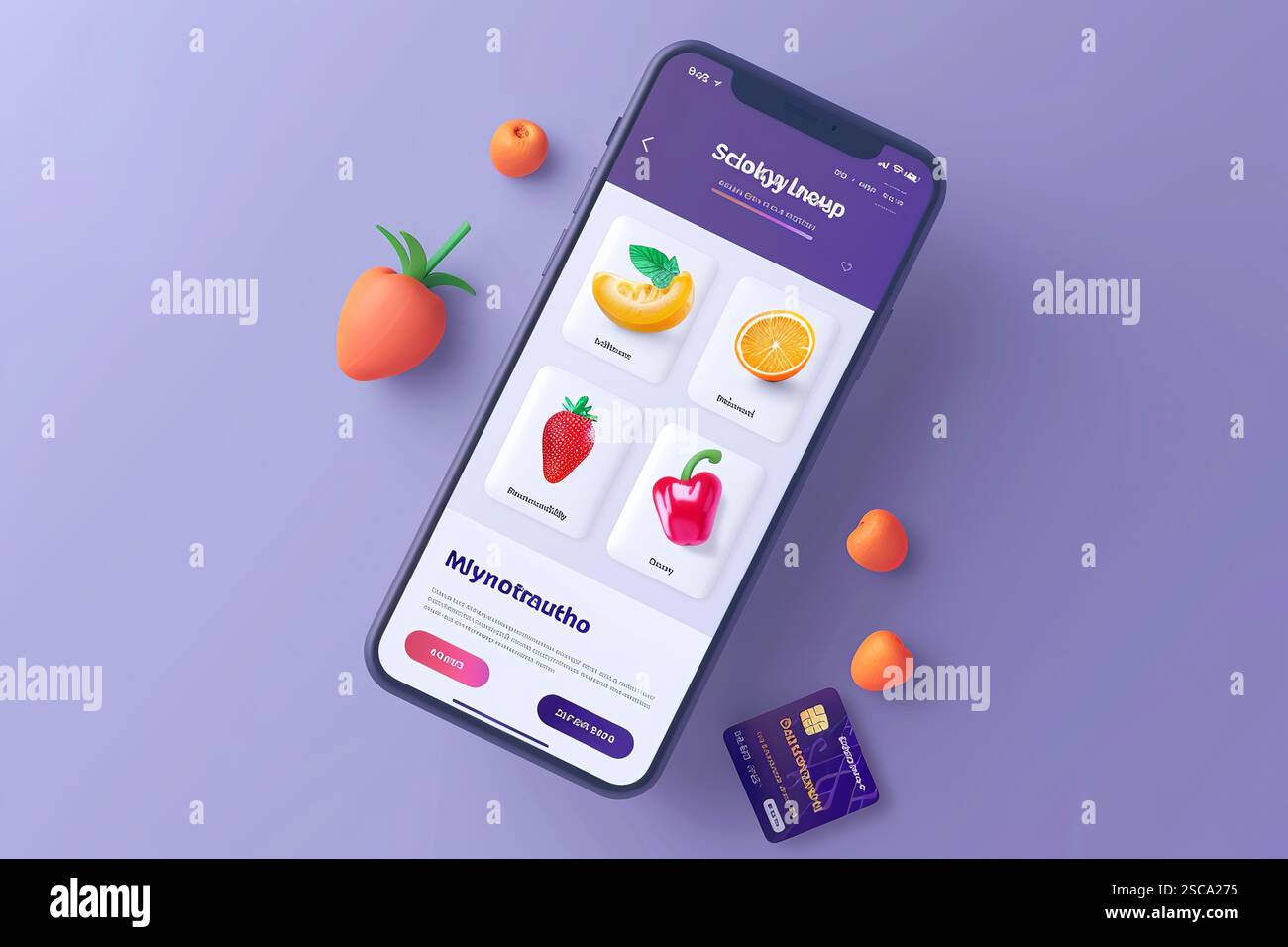 A phone on magenta background with an open online shopping app lies on ...