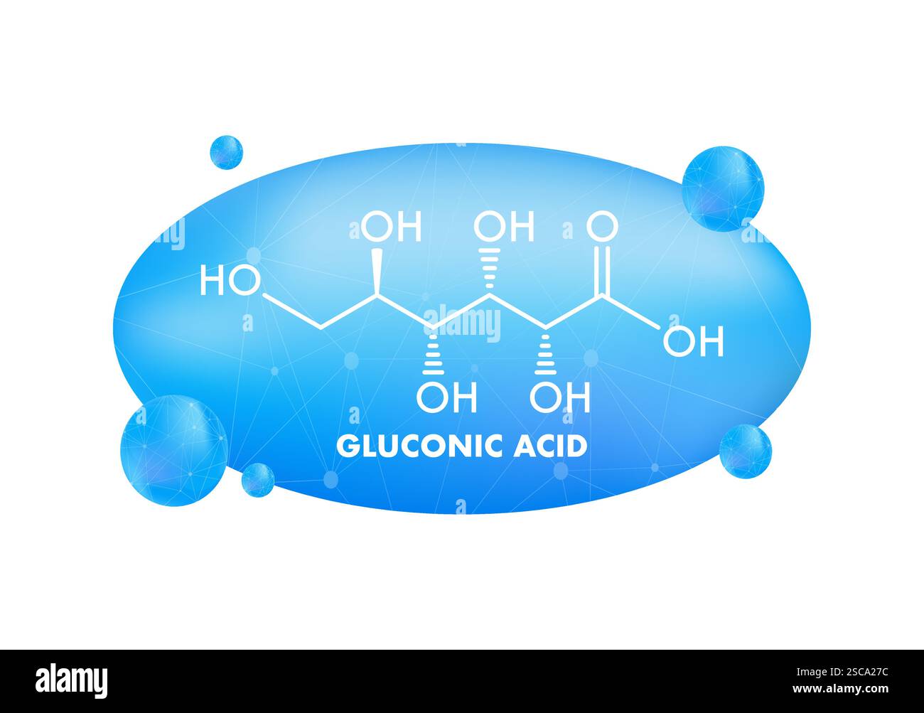 Gluconic acid chemical formula with blue abstract background Stock ...