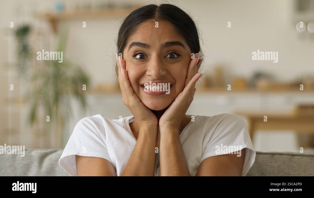 Portrait Muslim Islamic Indian woman Arabian girl female lady shocked ...