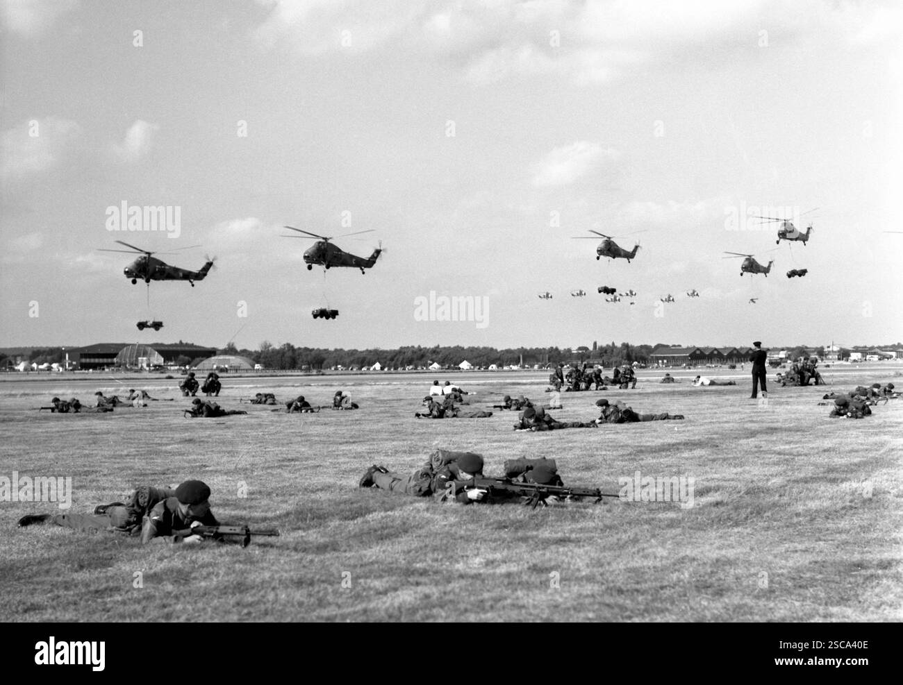 Field exercise of British troops with helicopters at the airshow in ...