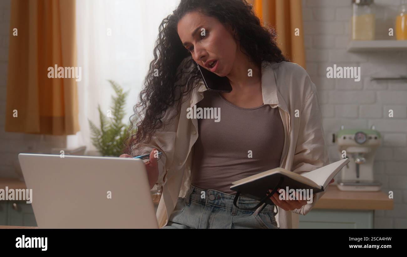 Stress frustrated upset call Hispanic business woman discuss girl ...