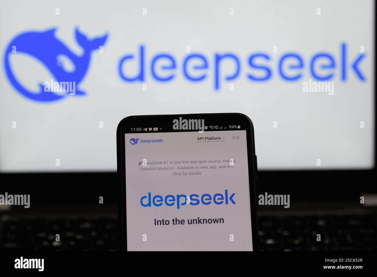 In this photo illustration, a Deepseek logo is seen displayed on a ...
