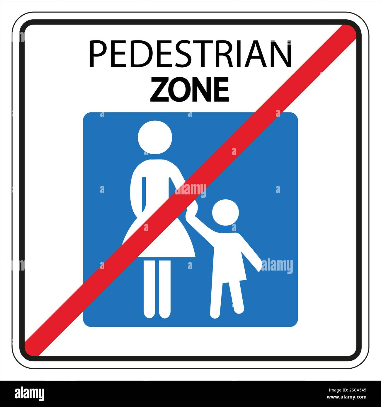 End of pedestrian zone sign with mother and child, red diagonal line ...