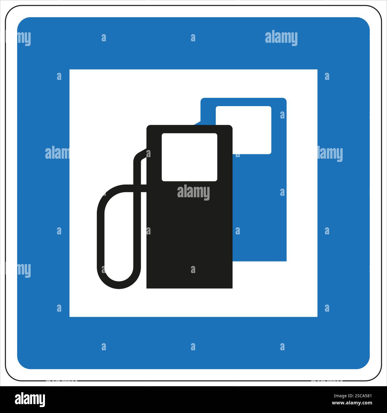 Square road sign indicating a filling station, featuring a stylized ...