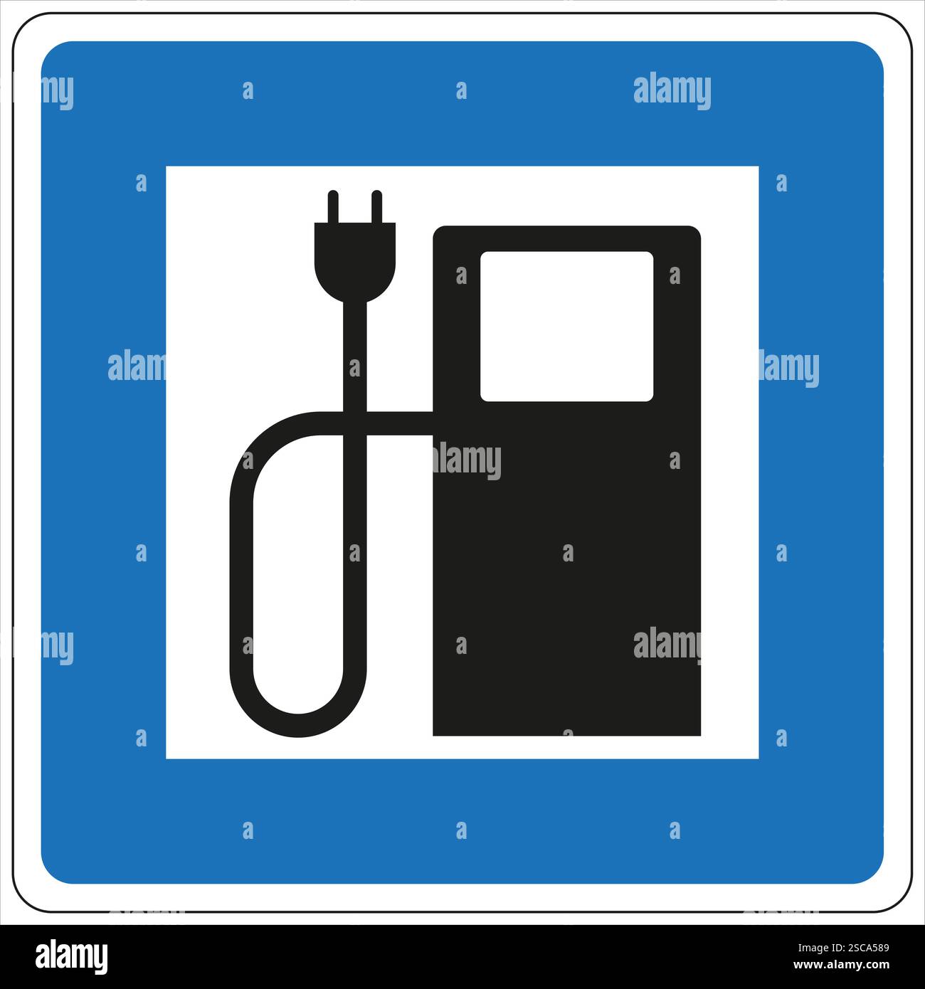 Blue and white road sign displaying charging station symbol promoting ...